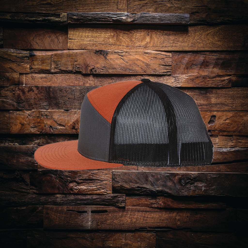 "Hard Headed" Laser Engraved Leather Patch 7 Panel Richardson 168 Hat - Doe Out, Bow Out